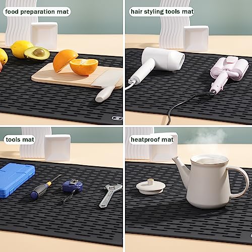 Extra Large 30 x 24 Inch Silicone Dish Drying Mat for Dish Drying Rack , Easy Clean Silicone Drying Mat for Kitchen Counter , Non-Slip Dish Drain Mat , Heat Resistant Silicone Dish Mat, Black , SAPID