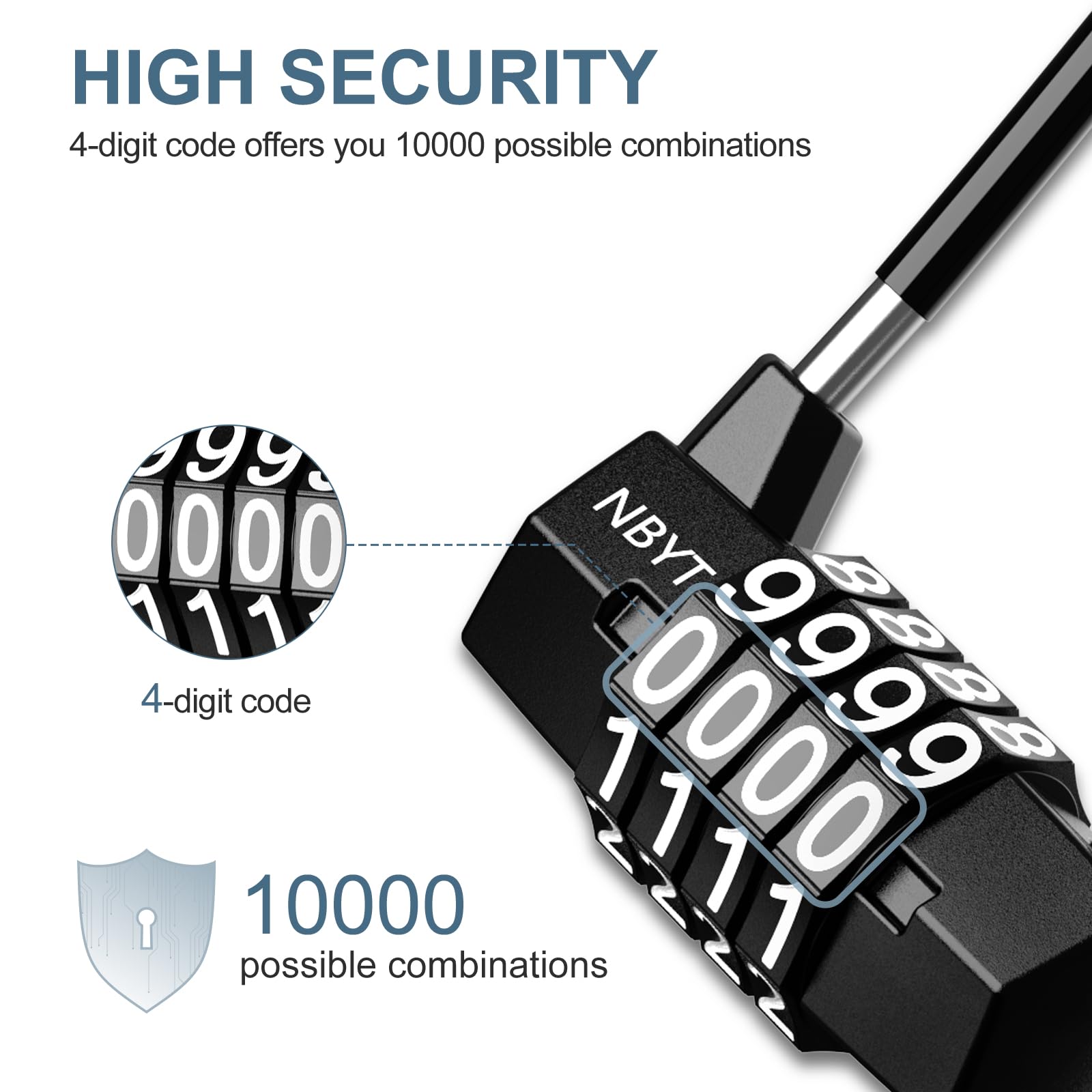 Ankilo Newest 4 Digit Combination Padlock with Steel Cable Rope, Long Shackle Combination Lock Waterproof Gate Lock, Resettable Code Lock for Schools, Fences, Luggages, Garages, Locker, Black