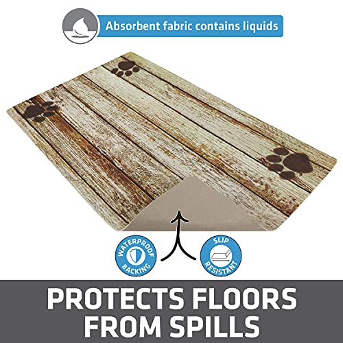 Drymate Pet Bowl Placemat, Dog & Cat Food Feeding Mat - Absorbent Fabric, Waterproof Backing, Slip-Resistant - Machine Washable/Durable (USA Made) (12” x 20”) (Distressed Wood Tan)