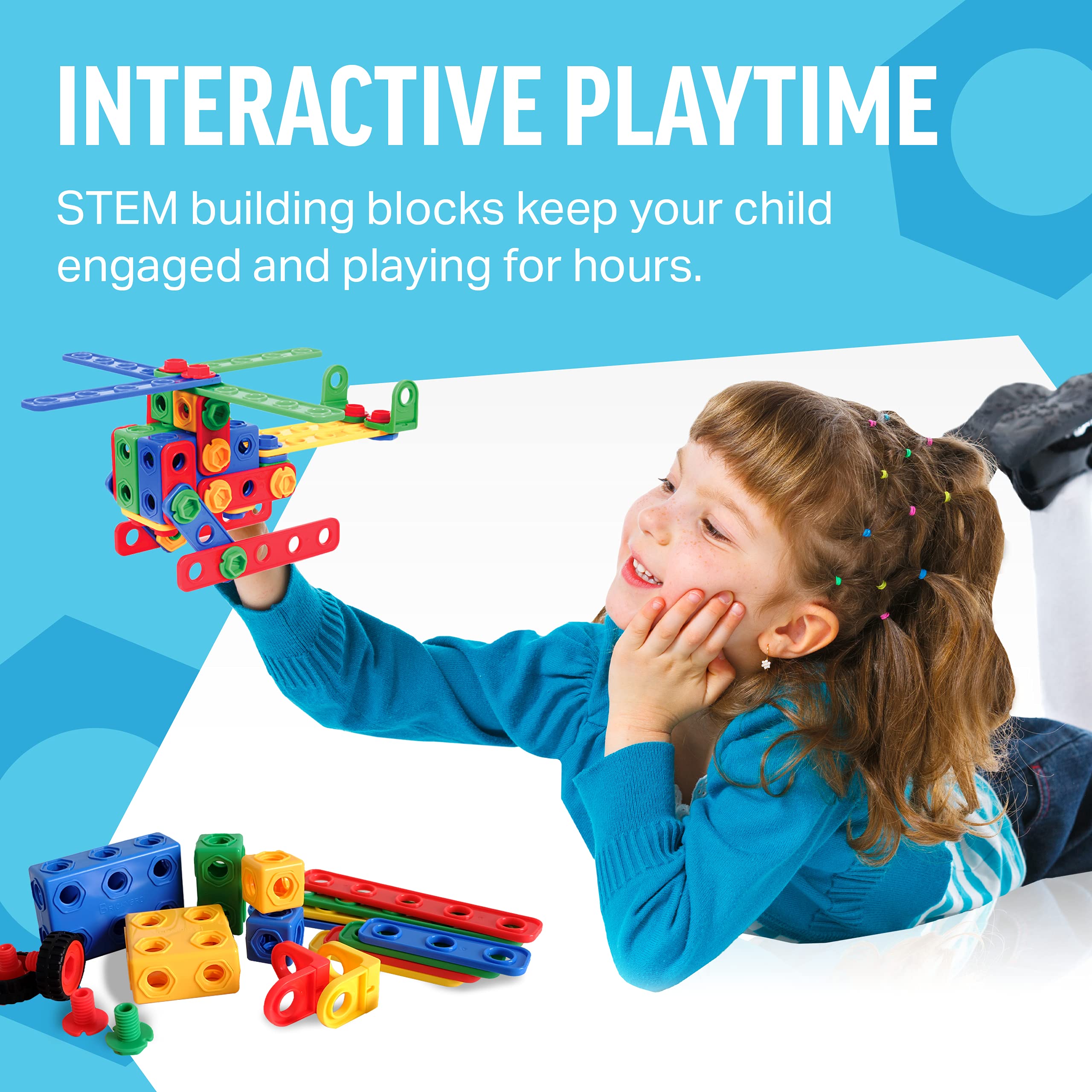 Brickyard Building Blocks STEM Toys - Educational Building Toys for Kids Ages 4-8 with 163 Pieces, Tools, Design Guide and Toy Storage Box, Easter Basket Stuffers Gift for Boys & Girls