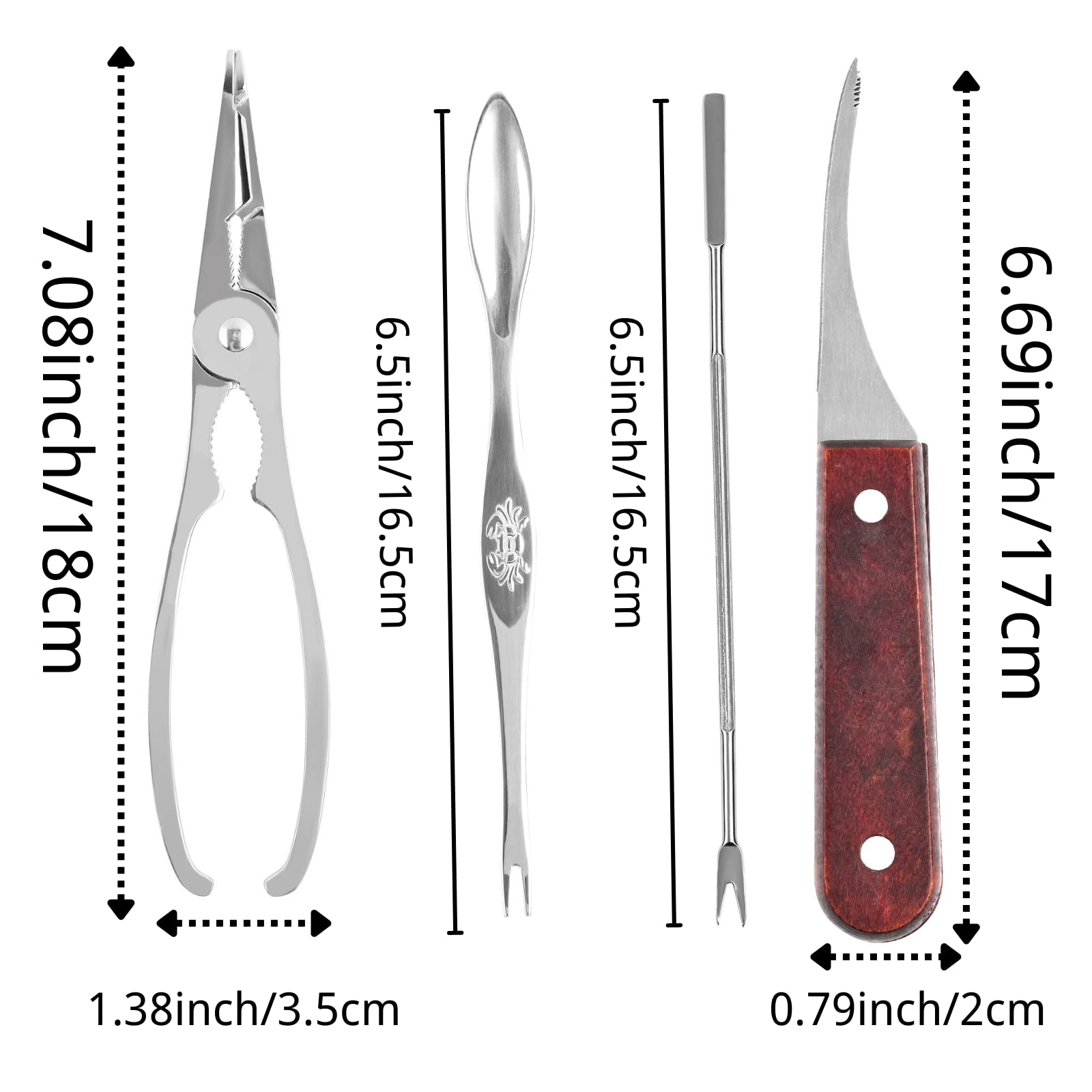 4pcs Seafood Tools Set, 1pc Lobster Crab Cracker Seafood Crab Leg Cracker 1pcs Shrimp Peeler Portable Shrimp Cleaner Knife with Wooden Handle 2pcs Lobster Forks Crab Forks Nut Forks