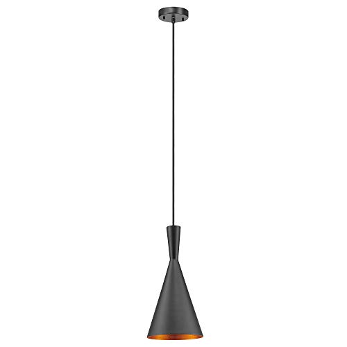Globe Electric 63873 1-Light Hourglass Pendant, Matte Black, Gold Interior, Black Cord, E26 Base Socket, Kitchen Island, Pendant Light Fixture, Adjustable Height, Home Décor Lighting, Home Decor, Mira