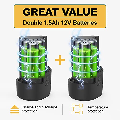 Adedad 12V Cordless Drill Set Electric Power Drill with 2 Batteries and Charger, 3/8 Inch Keyless Chuck, 300 In-lbs Torque, 21+1 Position, 2 Variable Speed, LED Light and 43pcs Accessories
