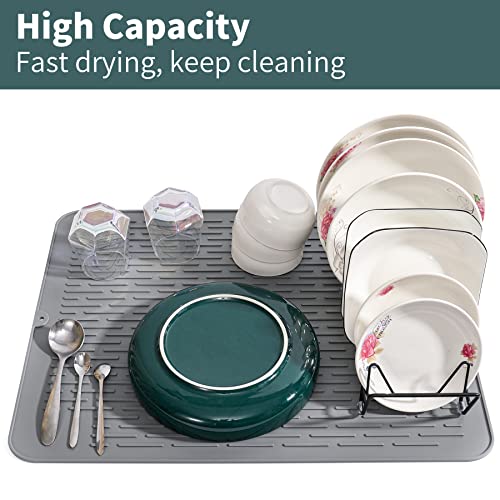 Extra Large Silicone Dish Drying Mat - XL Size 23β x 18β Dish Rack Mat for Kitchen Counter, Heat-resistant Rubber Dish Mat, Non-Slip Silicone Sink Mat, Eco-friendly Counter Top Mat, BPA Free, Grey