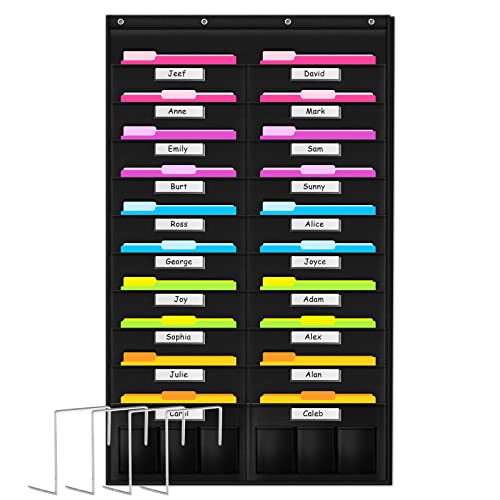 Godery Heavy Duty Storage Pocket Chart for Classroom and Office,Clear Storage Pocket Chart for Files Folder (20+6 Pockets & Nametag)