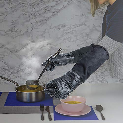 Extra Long Professional Silicone Oven Mitts with Quilted Liner, Durable Heat Resistant Oven Gloves, Heat Resistant Oven Gloves,1 Pair