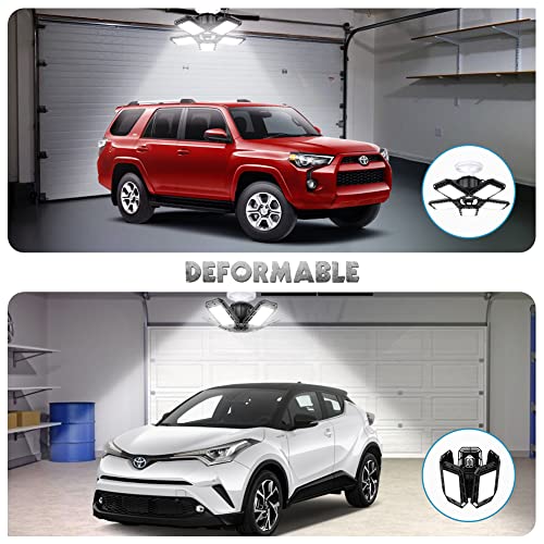 Luyata 2 Pack LED Garage Lights, 160W 16000LM 6500K Deformable LED Garage Ceiling Light Shop Lights with 5 Adjustable Panels for Garage Workshop Basement Support E26/E27 Screw Socket