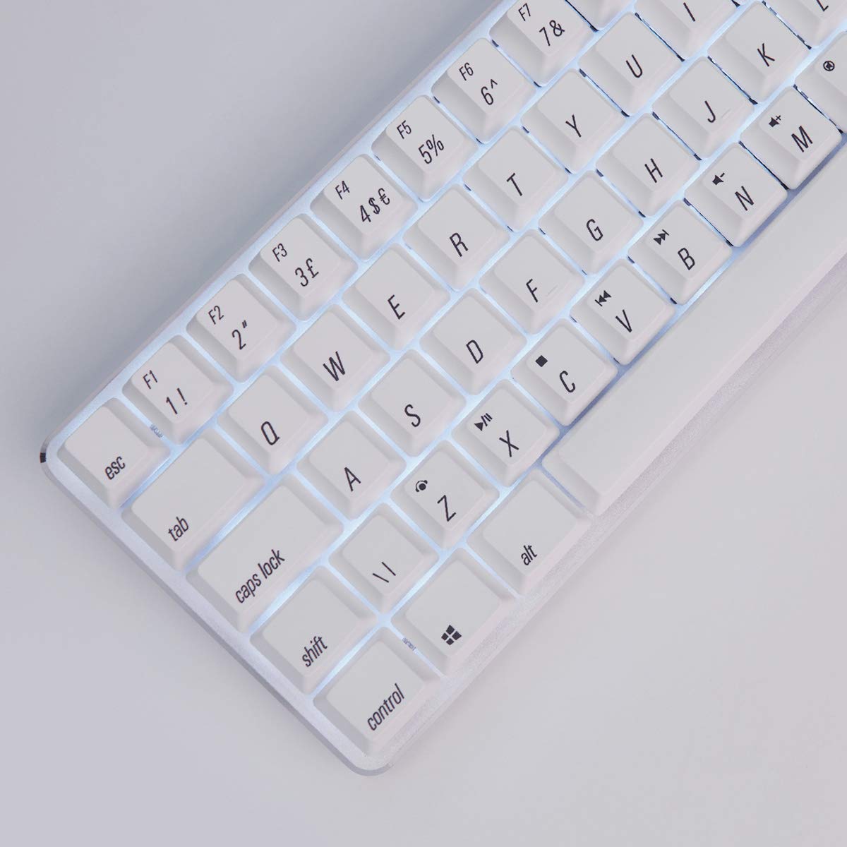 Qisan Mechanical Gaming Keyboard PBT Keycaps Gateron Blue Switch Mini 69 Keys(60%) Wired Keyboard with White Backlit UK QWERTY Layout Gaming Keyboard for Gaming Office