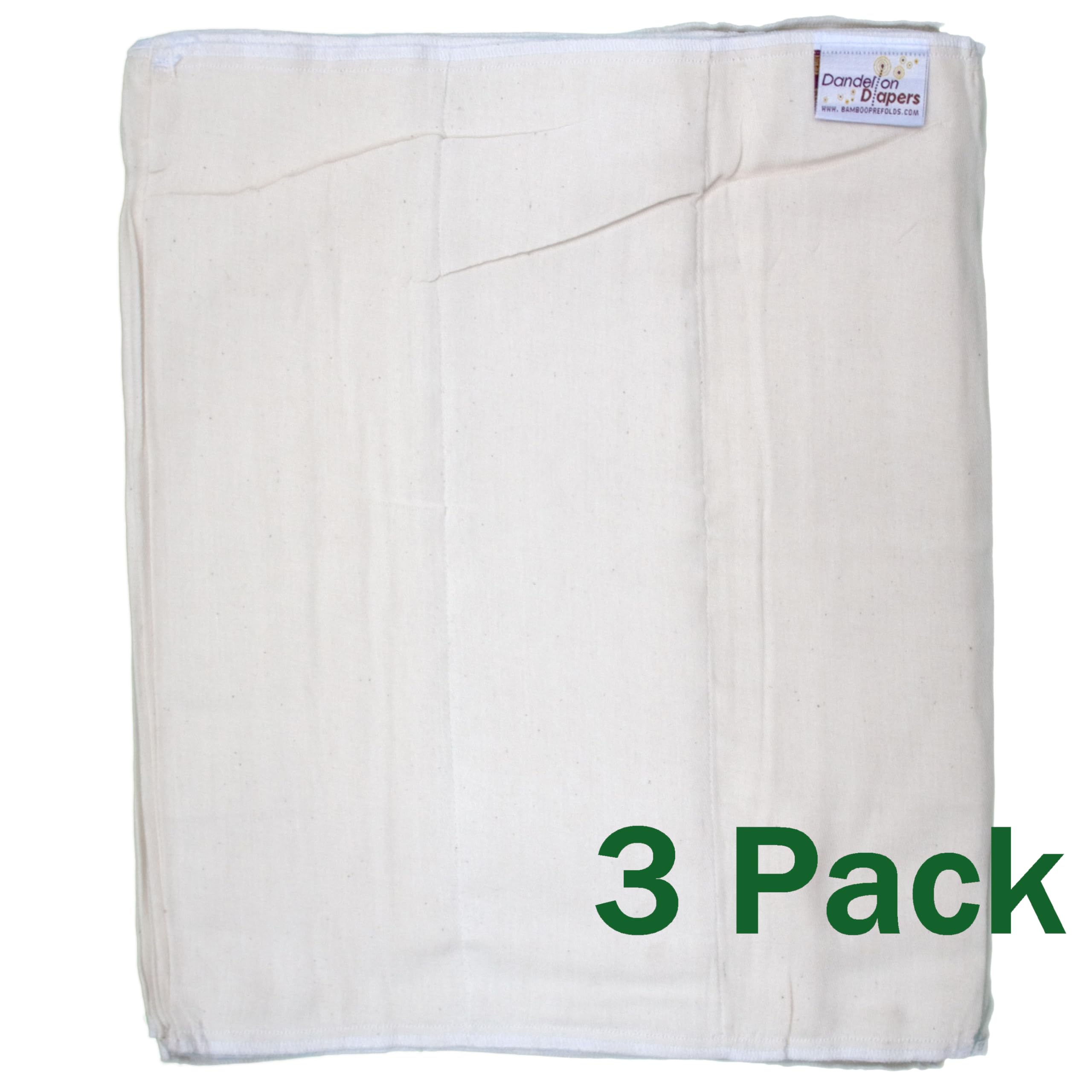 Dandelion Diapers Prefold Cloth Diapers Made from Viscose Bamboo and Cotton Blend Versatile Baby Diaper, 3 Pack - Size 5 Standard Pinless Prefold