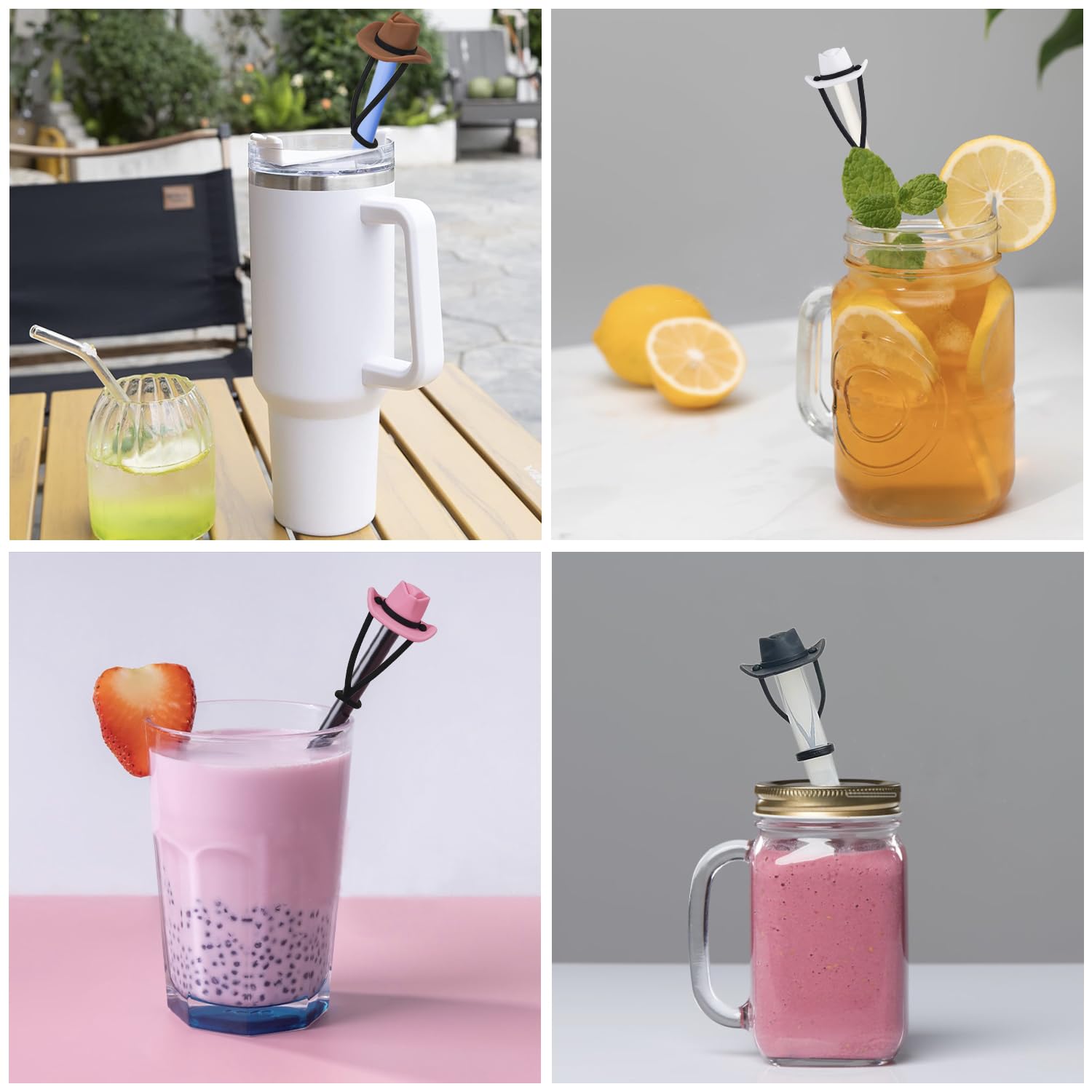 4PCS Silicone Cowboy Hat Straw Covers Toppers for Stanley Cups 30&40 Oz Tumbler Accessories,Silicone Straw Caps Reusable Straw Tips Protectors for Stanley Cup 10mm 0.4in Straws