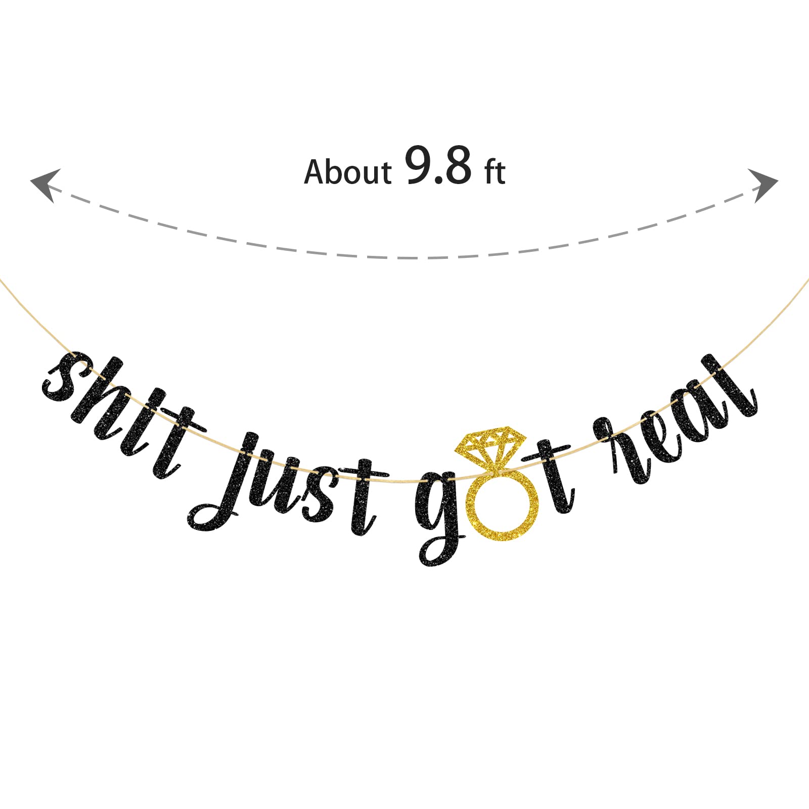 Dalaber Shit Just Got Real Banner, Funny Wedding/Engagement/Bridal Shower/Bachelorette Party Decoration, Just Married Sign Bunting Banner