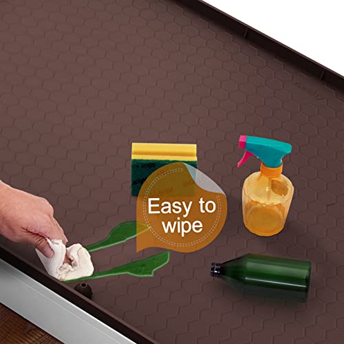 AECHY Under Sink Mats for Kitchen Waterproof, 28" x 22" Under Sink Tray, Under Kitchen Sink Mat with Unique Drain Hole, Waterproof & Flexible Under Sink Liner for Kitchen and Bathroom Brown
