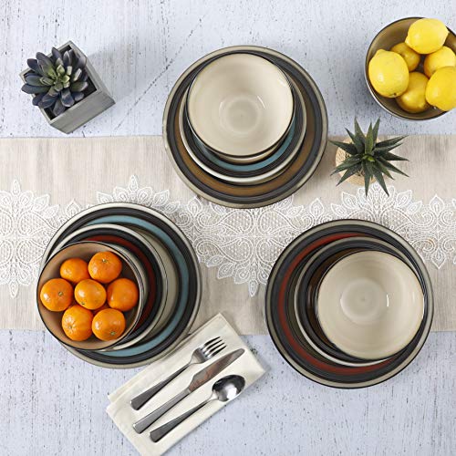 Gibson Elite 116870.12R Everston 12 Piece Reactive Glaze Dinnerware Set, Teal and Cream