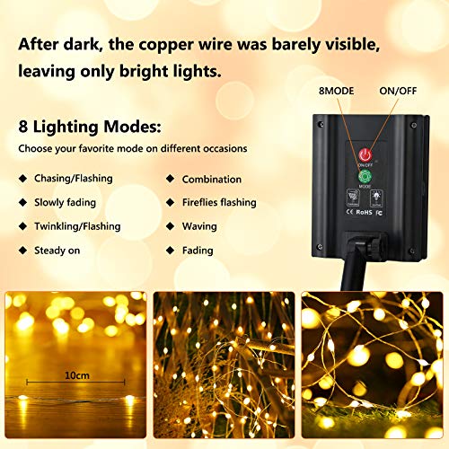 Brizled Solar Fairy Lights, 2 Pack Total 132ft 400 LED Solar String Lights Waterproof, 8 Modes Outdoor Solar Twinkle Lights, Solar Powered Garden Lights String for Indoor Outside Warm White