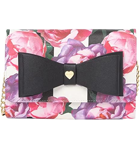 Betsey Johnson Dani Floral Printed Crossbody with Bow Black Floral One Size