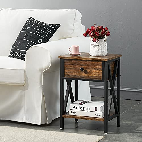 VECELO Nightstands, Modern End Side Tables,Night Stand Set of 2 with Drawer &Storage Shelf for Bedroom Living Room Lounge