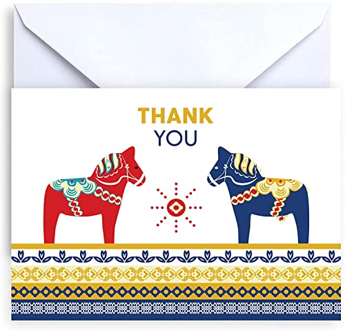 Paper Frenzy Dala Horse Collection Thank You and Note Cards with Envelopes - 25 pack