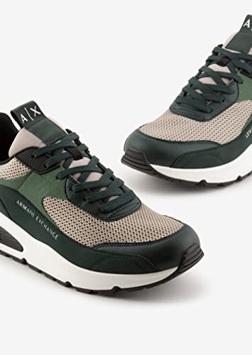 A | X ARMANI EXCHANGE Men's Multi Color Chunky Sneaker, Dark Green+ Fog +Gre, 9