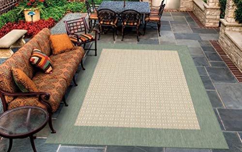 Couristan Recife Checkered Field Indoor/Outdoor Area Rug, 3'9" x 5'5", Natural-Green