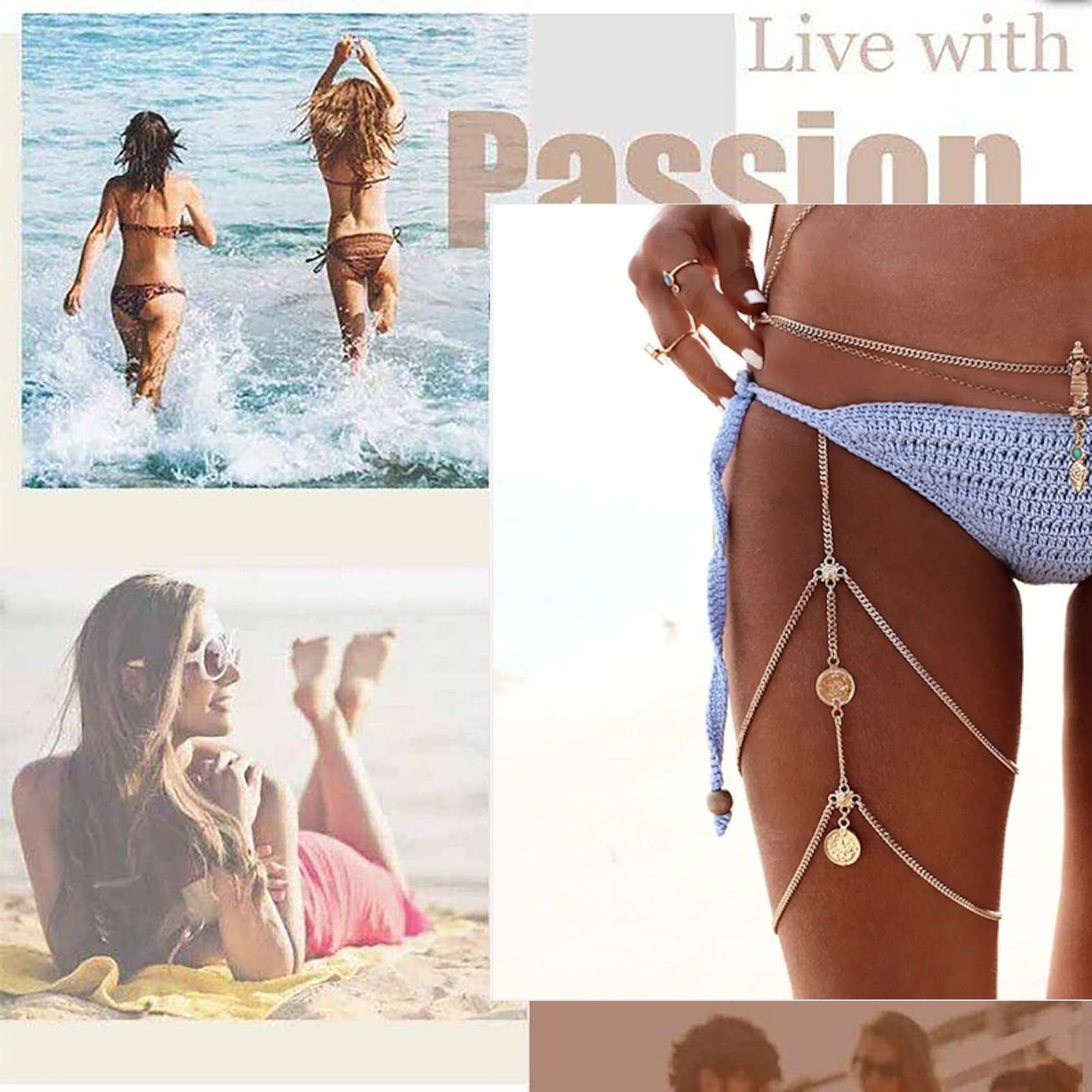 4Pcs Leg Chain Thigh Chain Jewelry for Women Boho Thigh Chain Snake Pearl Coin Crystal Layered Leg Chain Summer Beach Body Chain