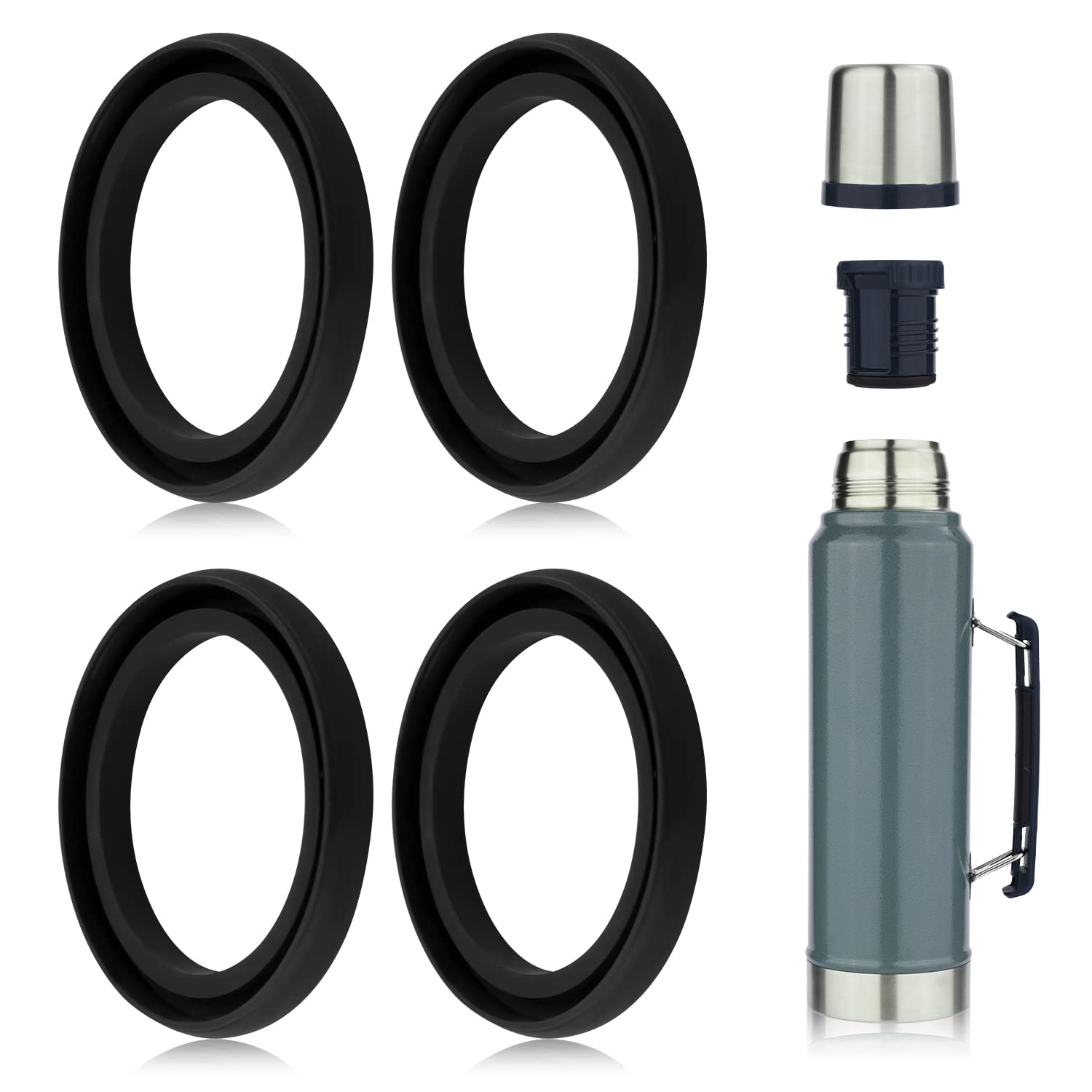 4pcs Silicone Replacement Gaskets Classic for Stanley, Silicone Seal Gasket for Stanley Compatible With Stanley Classic 20 oz 1.0 QT 1.5 QT 2 QT 2.5 QT Vacuum Bottle Stopper Black