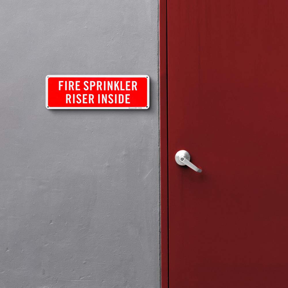 Fire Sprinkler Riser Inside Sign, 12"x 4" .04" Aluminum Reflective Sign Rust Free Aluminum-UV Protected and Weatherproof