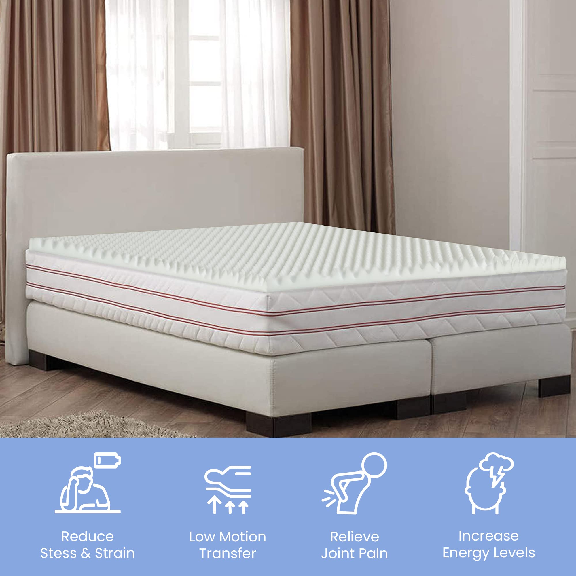 Greaton Breathable 2-inch Convoluted Egg Shell Foam Mattress Topper | Toppers for Mattresses Adds Ultimate Comfort, Reduces Back Pain, Perfect Body Support, Maintain Proper Posture, Queen, White