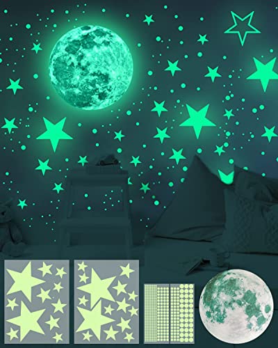 Glow in The Dark Stars Wall Stickers,Glowing Stars for Ceiling and Wall Decals,435 Pcs,Ceiling Stars Glow in The Dark,Perfect for Kids Bedding Room,Play Room,Living Room,Wall Decorations,Baby Room Decor,Best Birthday Gift(Green)