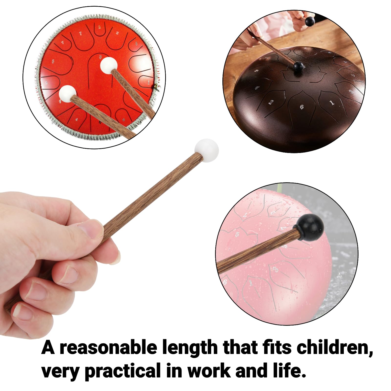 4Pcs Steel Tongue Drum Mallet, Children's Rubber Drumsticks 6.5in Percussion Instrument Parts for Child Drummers and Practitioners