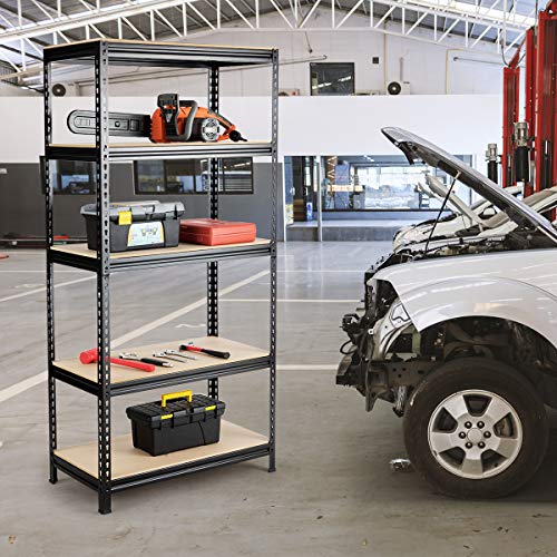 Tangkula 5-Tier Steel Storage Shelves, 73β Heavy Duty Garage Shelf with Adjustable Shelves, Boltless Shelving Unit for Free Combination, Metal Muscle Rack for Home Office Garage (4, Black)