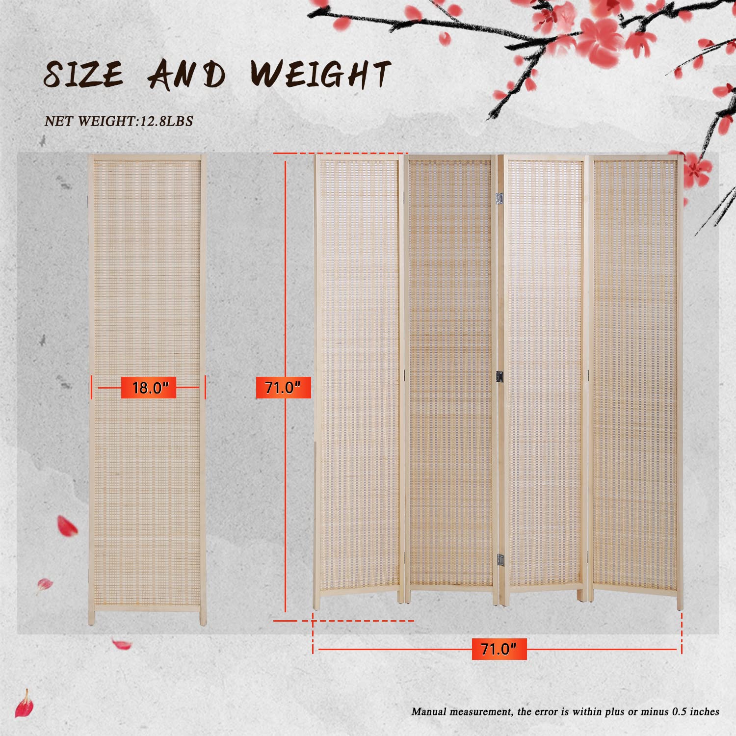 Room Divider Folding Privacy Screens 6 Ft 4 Panel Bamboo Portable Divider Wall Freestanding Partition Room Divider Screen for Room Separator Home Office,Natural