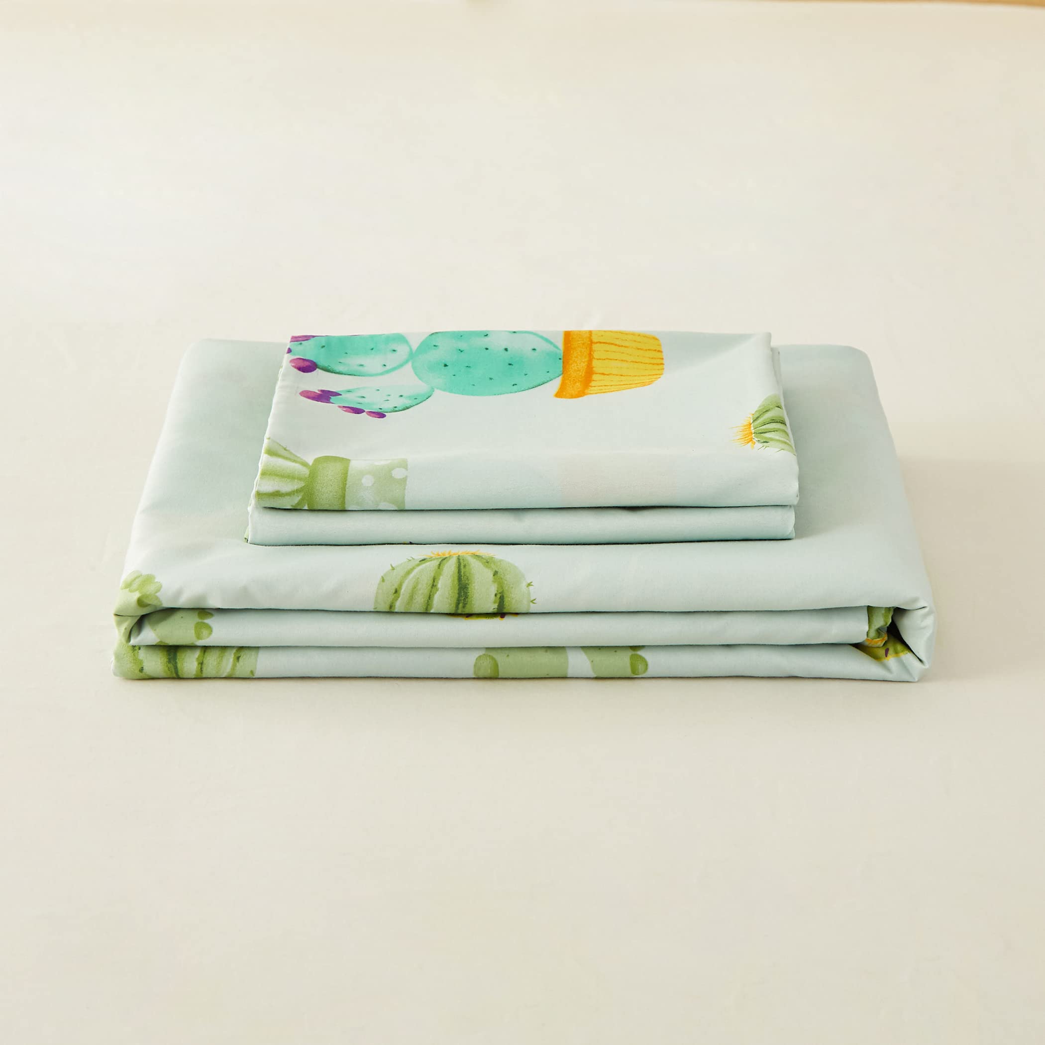 MOCAHOME Mint Duvet Cover Set Twin Size, Cactus Printed, 3 Pieces Soft Bedding 1 Duvet Cover+2 Pillow Cases