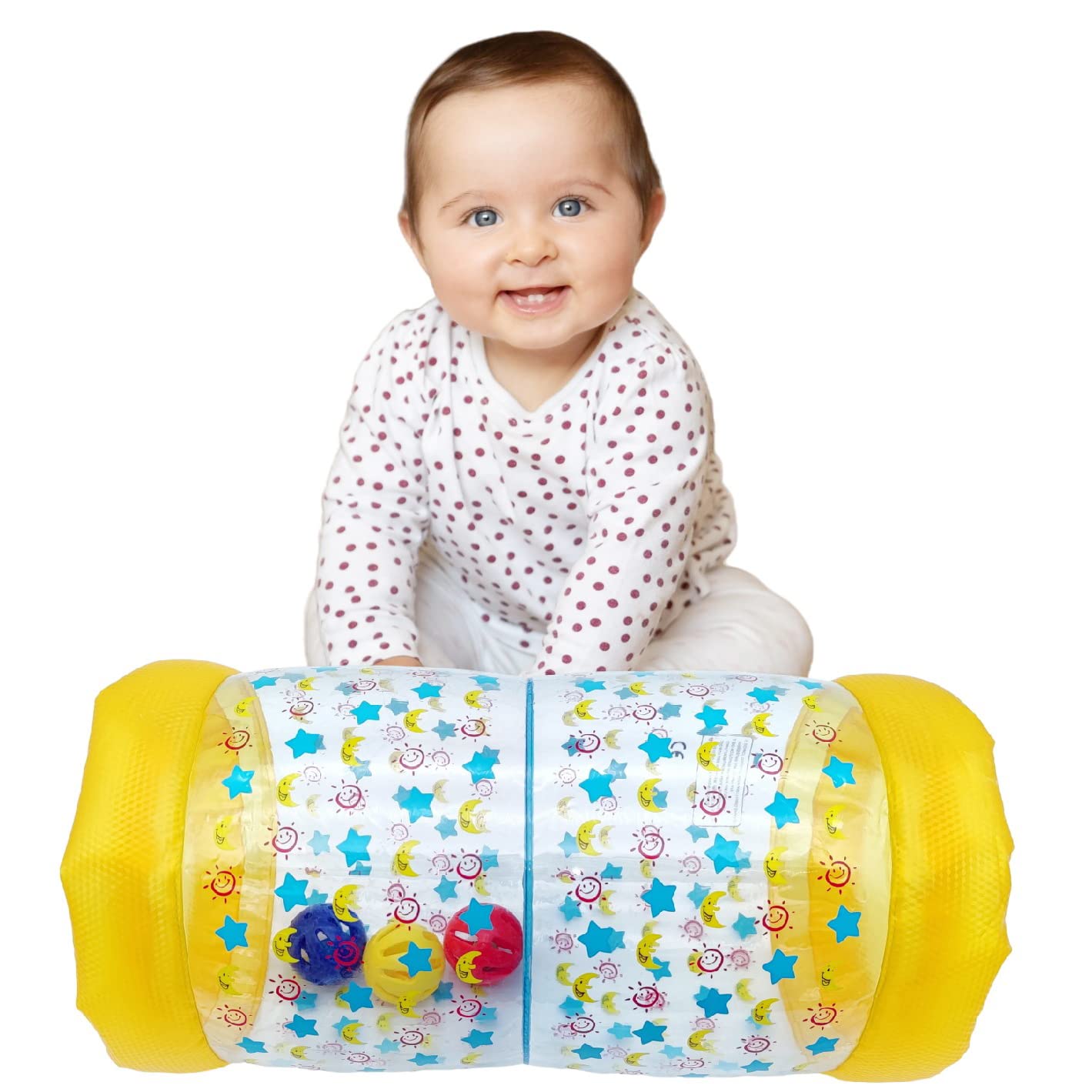 Baby Crawling Toys for Children, Fitness Toy, Infant Beginner Inflatable Roller Toys for 0-24 Months Newborn Boys Girls, Exercise Your Baby's Muscles and Coordination, Yellow