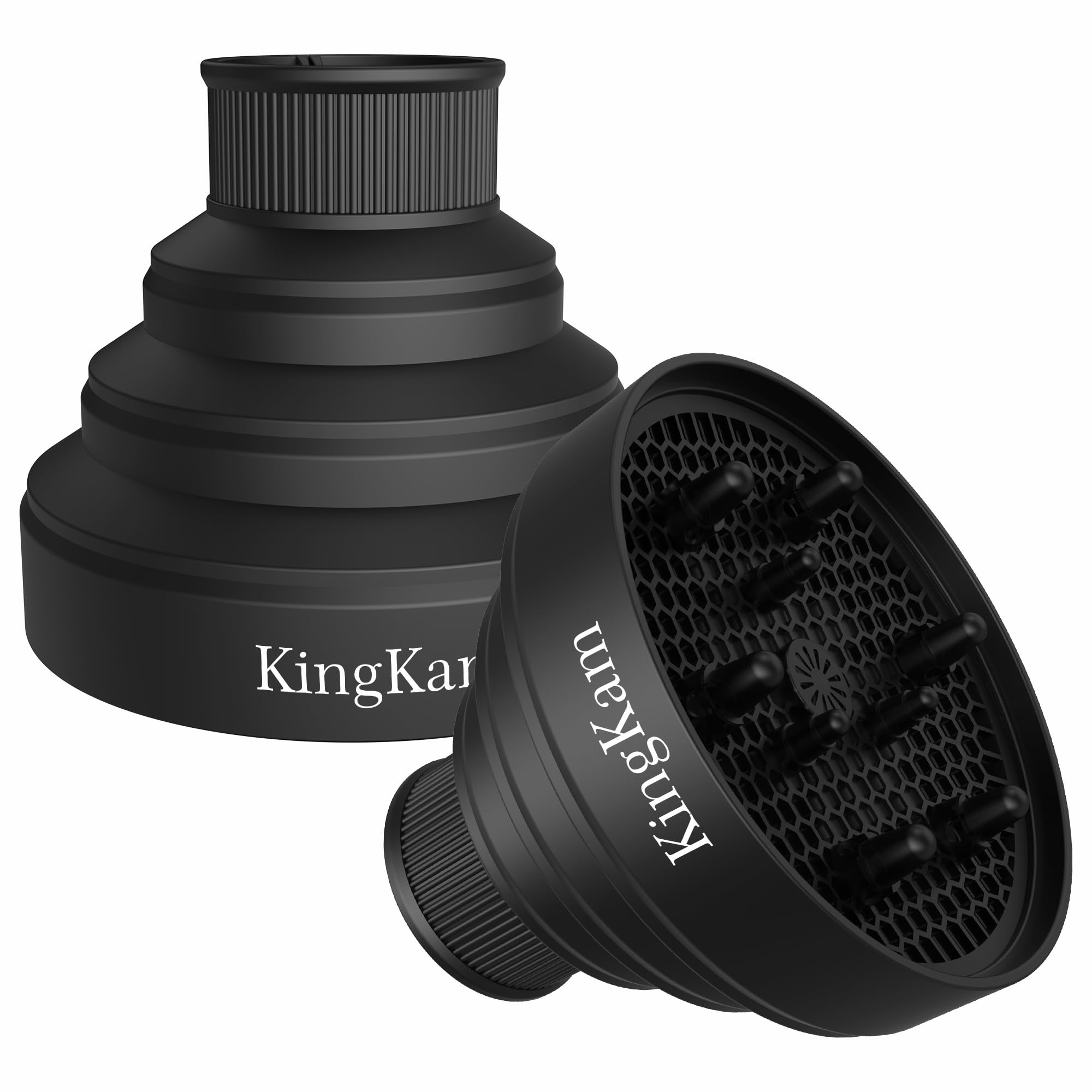 Universal Collapsible Hair Dryer Diffuser - Travel and Easy Storage - KingKam Diffuser Attachment Fit Most Hair Dryers with Nozzle Diameter D-1.575Inch to 1.968 Inch (4-5cm) - Black