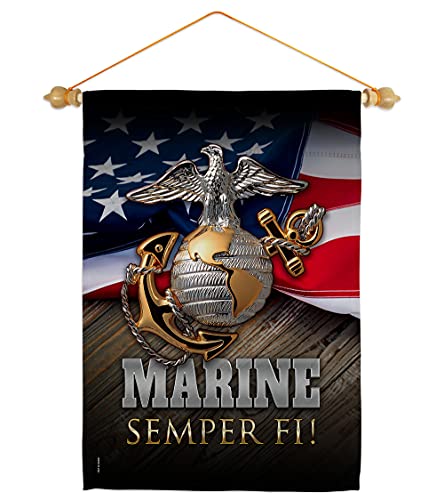 Angeleno Heritage Marine Semper Fi Garden Flag Set Wood Dowel Armed Forces Corps USMC United State American Military Veteran Retire Official House Banner Small Yard Gift Double-Sided, Made in USA