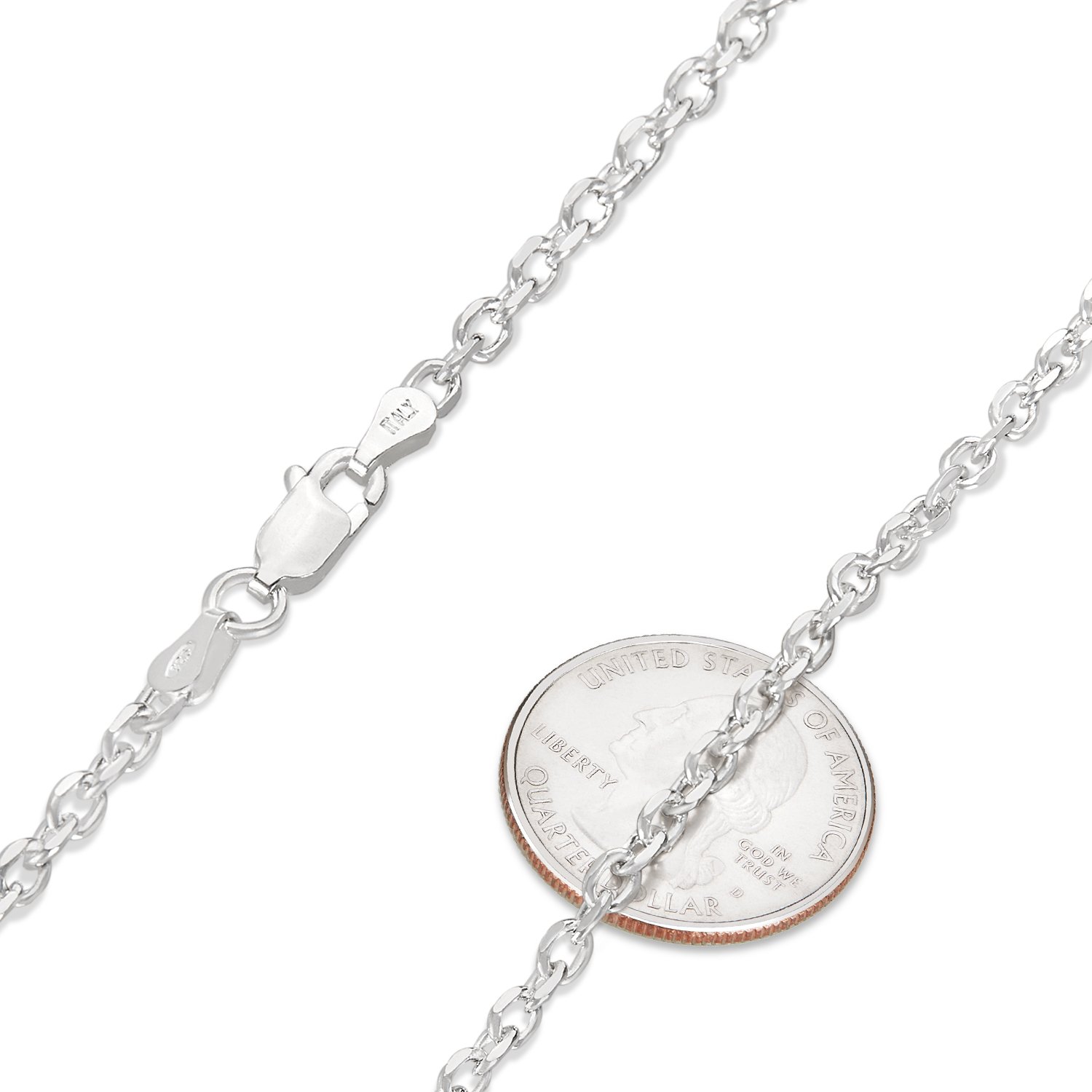 3mm Solid .925 Sterling Silver Oval Cable Draw Flat Cable Chain Necklace, 30 inches