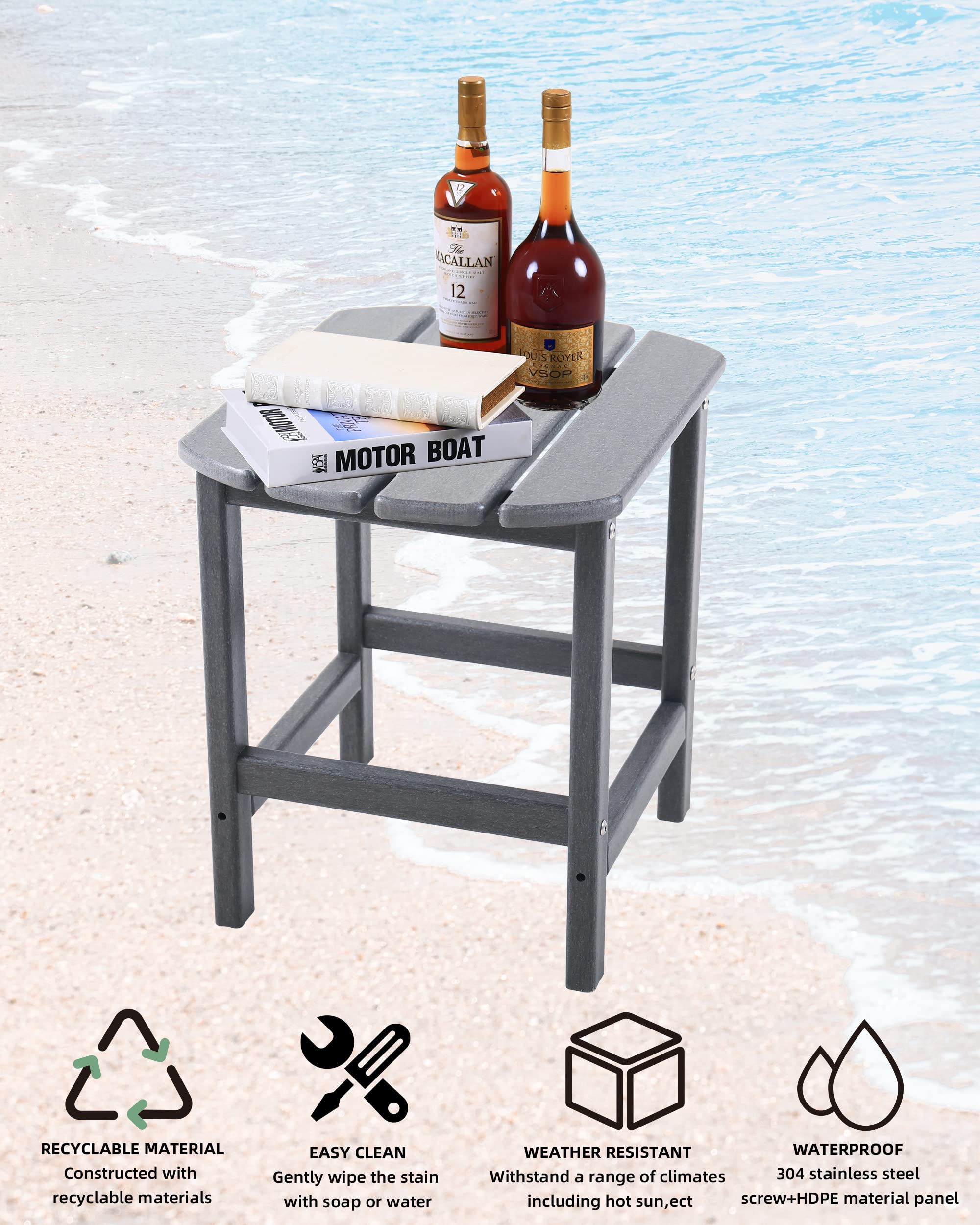 Adirondack Side Table, Outdoor Side Table Weather Resistant HDPE Small Patio Table for Indoor Outdoor (Oval Table, Grey)