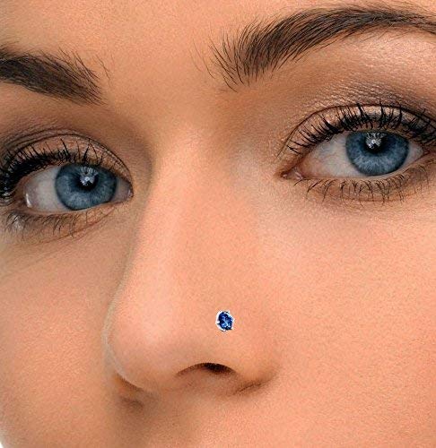 3mm Solitaire Blue Sapphire Nose Pin Stud for Womens Real 925 Sterling Silver Beautiful Jewelry in 16 Gauge and 8mm Length