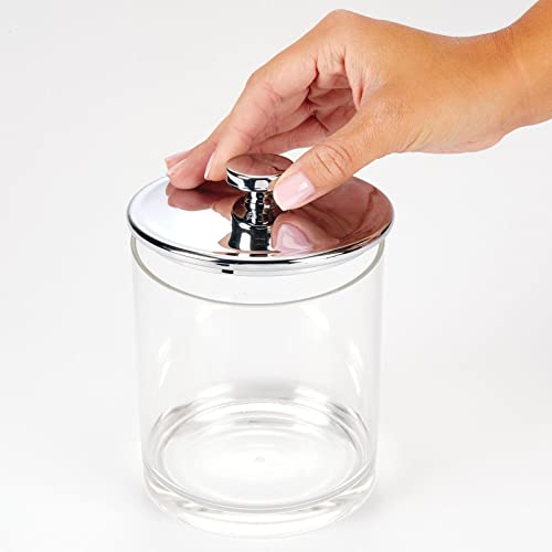 mDesign Large Modern Apothecary Storage Organizer Canister Jars - Plastic Containers for Bathroom, Organization Holder for Vanity, Counter, and Makeup Tables, Lumiere Collection, Clear/Chrome