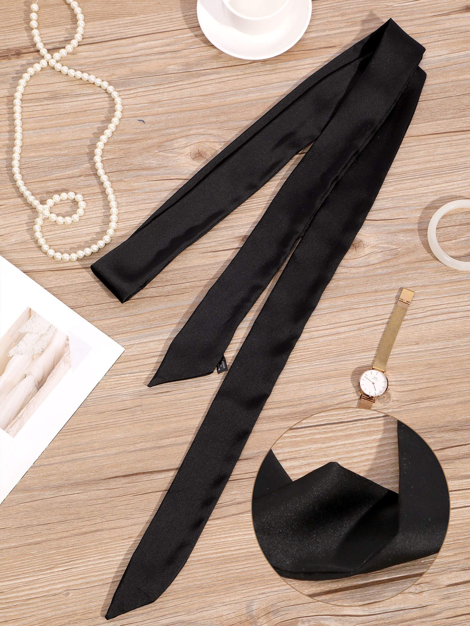 3 Pcs Scarf Skinny for Women Satin Scarf Belts Sash Necktie Neck Scarf Choker Solid Color Narrow Scarf (Black, White, Grey)