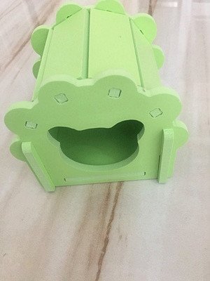 Hamster House Cage Wood Chew Toy DIY Colorful Hut for Hamster Gerbil Rat Small Animals Hideout with Free Hamster Lead Leash (L, Green)