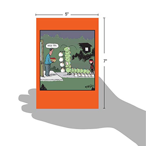 NobleWorks - Happy Halloween Card Funny - Fun Cartoon Humor, Spooky Greeting Notecard with Envelope - Caterpillar Trick C3394HWG