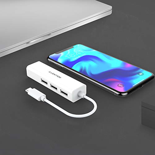 LENTION USB C to 3 USB 2.0 Ports Hub with RJ45 Ethernet LAN Adapter Compatible 2020-2016 MacBook Pro 13/15/16, New Mac Air, MacBook 12, Surface Pro 7/Book 2/Go, Chromebook, More (CB-UC2.0, White)