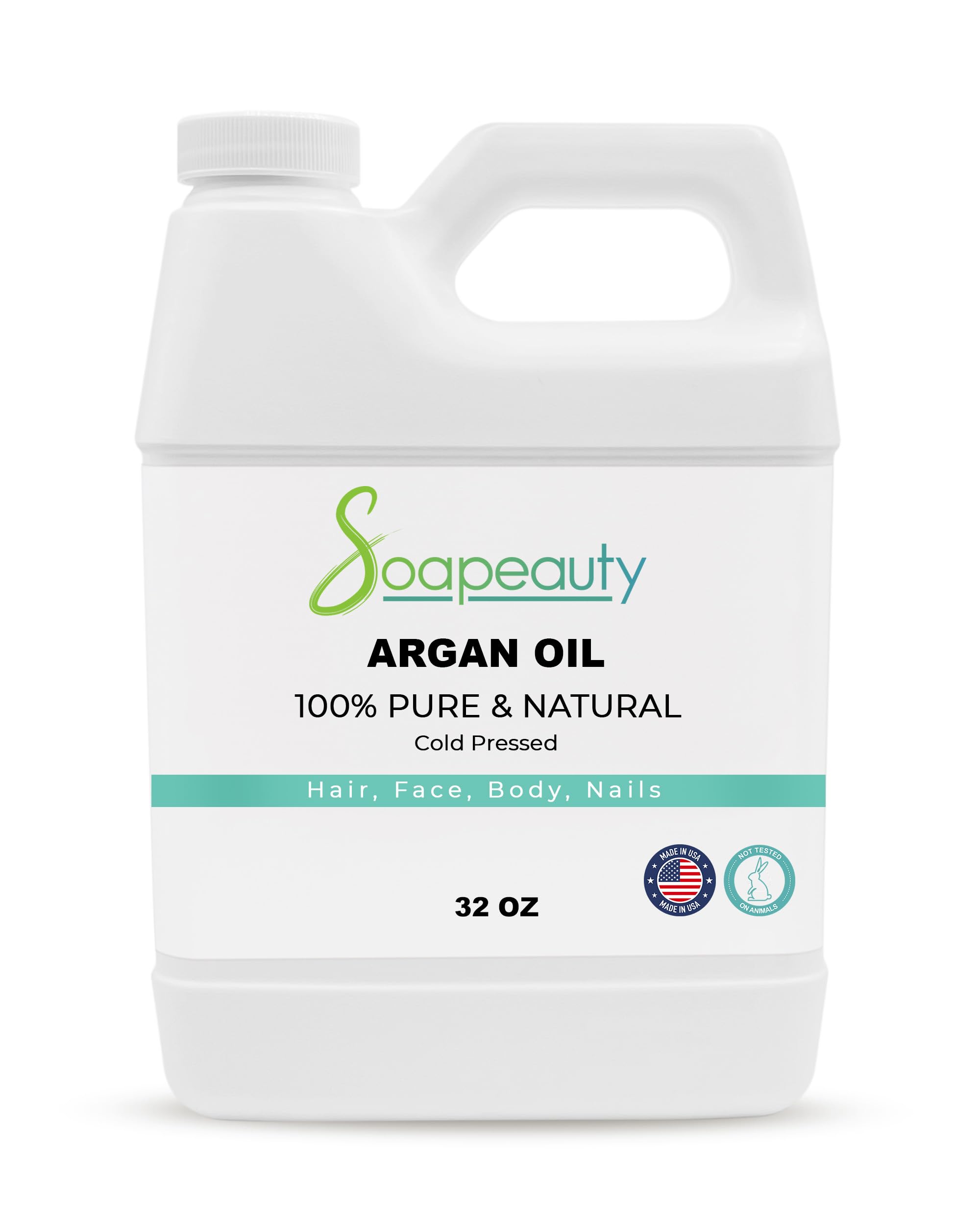 Soapeauty Cold Pressed Refined ARGAN Oil | 100% Natural & Pure | Carrier for Essential Oils, Argan Oil for Skin, Argan Oil for Hair Growth & Moisturizer | 32 fl oz