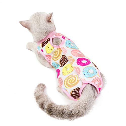 Professional Surgery Recovery Suit for Cats Paste Cotton Breathable Surgery Suits for Abdominal Wounds and Skin Diseases for Cats Dogs, After Surgery Wear Suit (M (6-8 lbs), Doughnut)