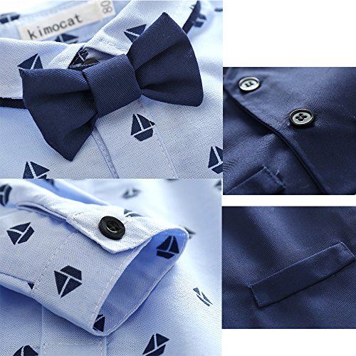 Kimocat Baby Boys Gentleman Bowtie Blue Suits Set Long Sleeve +Vest+Pants (Sky Nature, 0-6month(70#))
