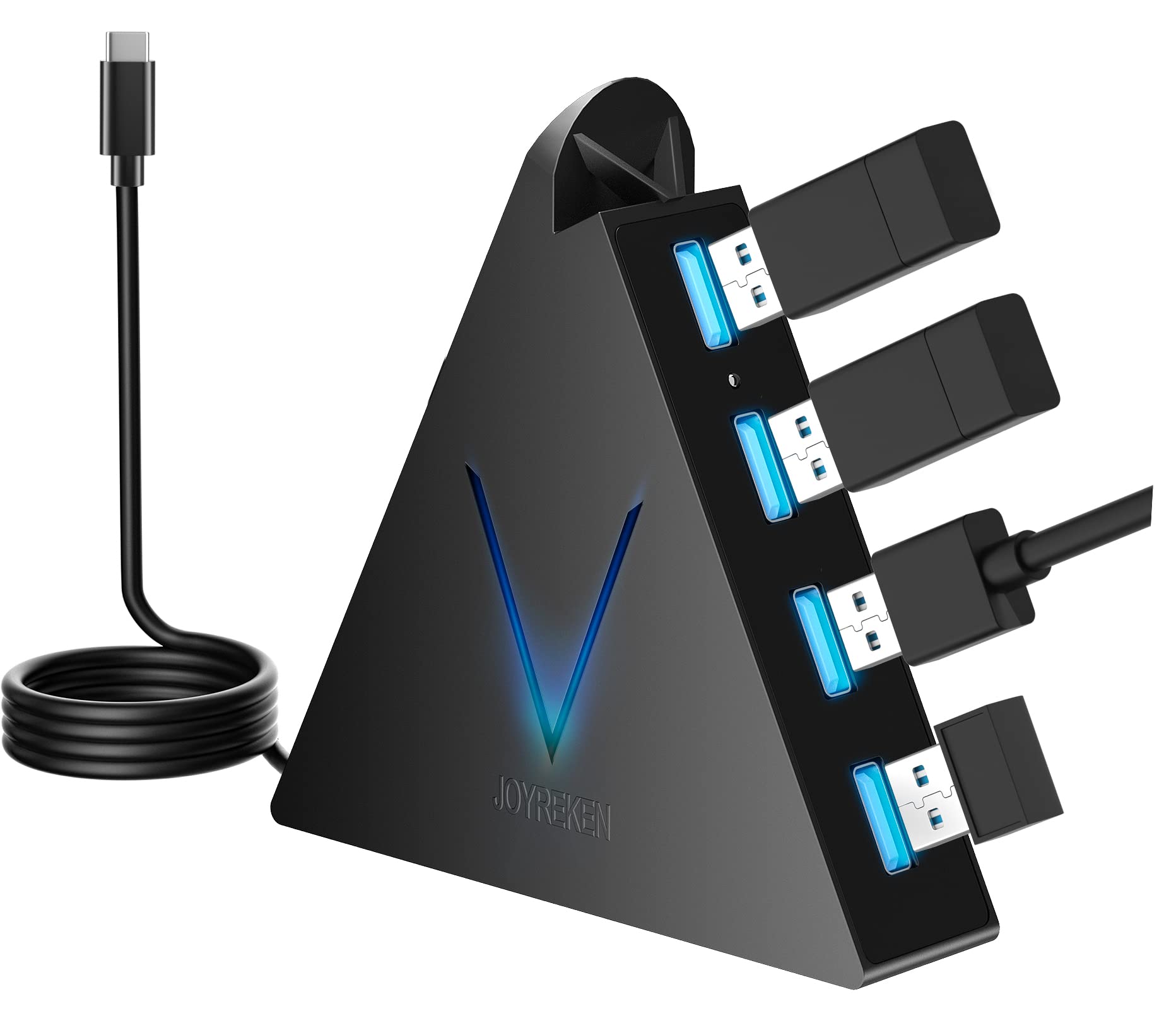 USB C Hub 4 Ports JoyReken,USB Hub Tower with 2 FT Extended Cable,Type C to USB Hub Compatible with MacBook,Mac Pro/Mini,iMac,Gaming Laptops,Surface Pro,Flash Drive,Mouse,Keyboard.(Black)
