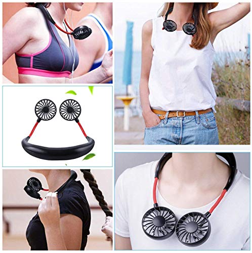 Portable Neck Fan - USB Rechargeable Fan with 3 Speeds Adjustable, Neck Fans Portable Rechargable Prime with LED Lights - Black