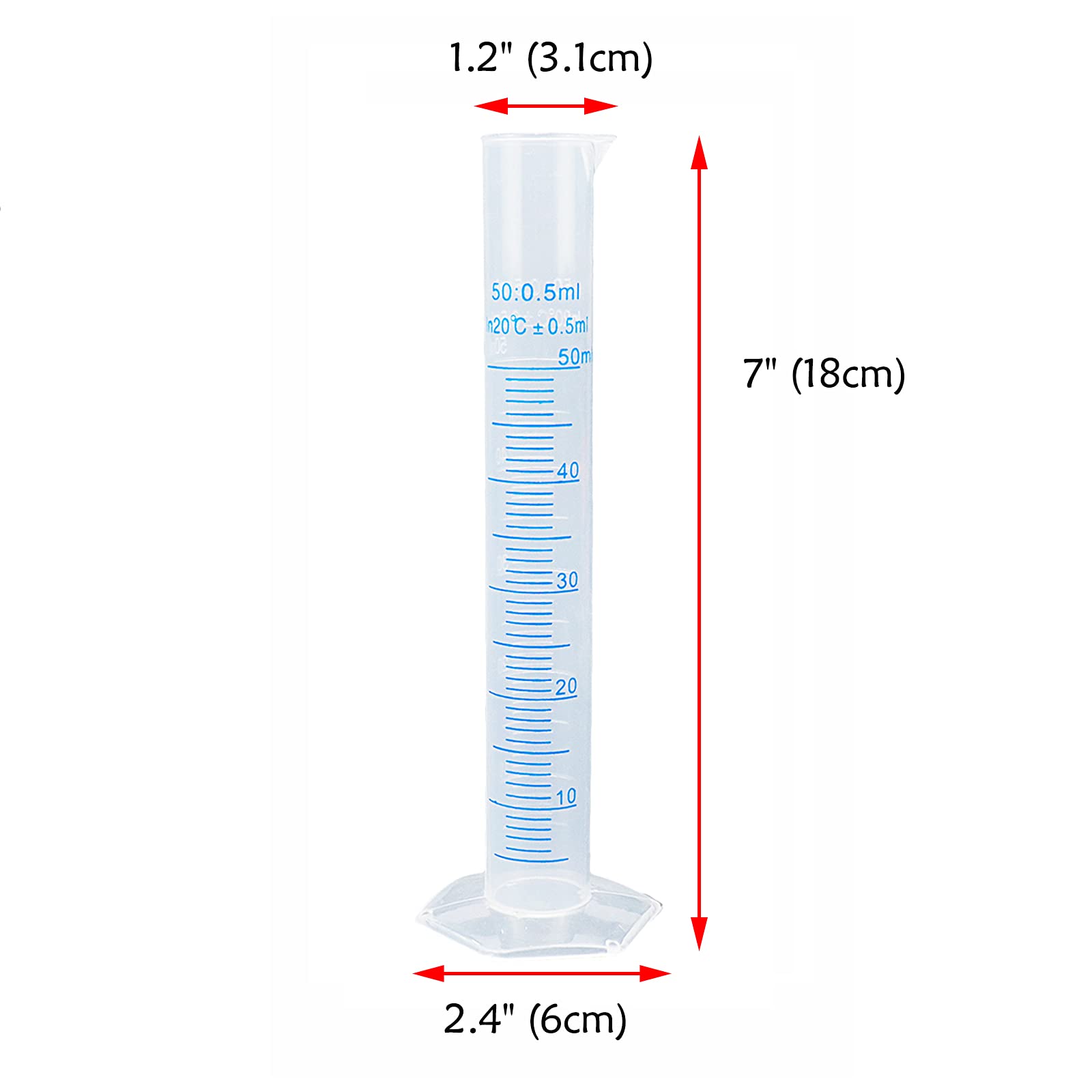 Antrader Measuring Cylinder, 3-Pack Transparent Graduated Test Tube Plastic Lab Cylinder Flask with 2-Sided Marking, 50ml