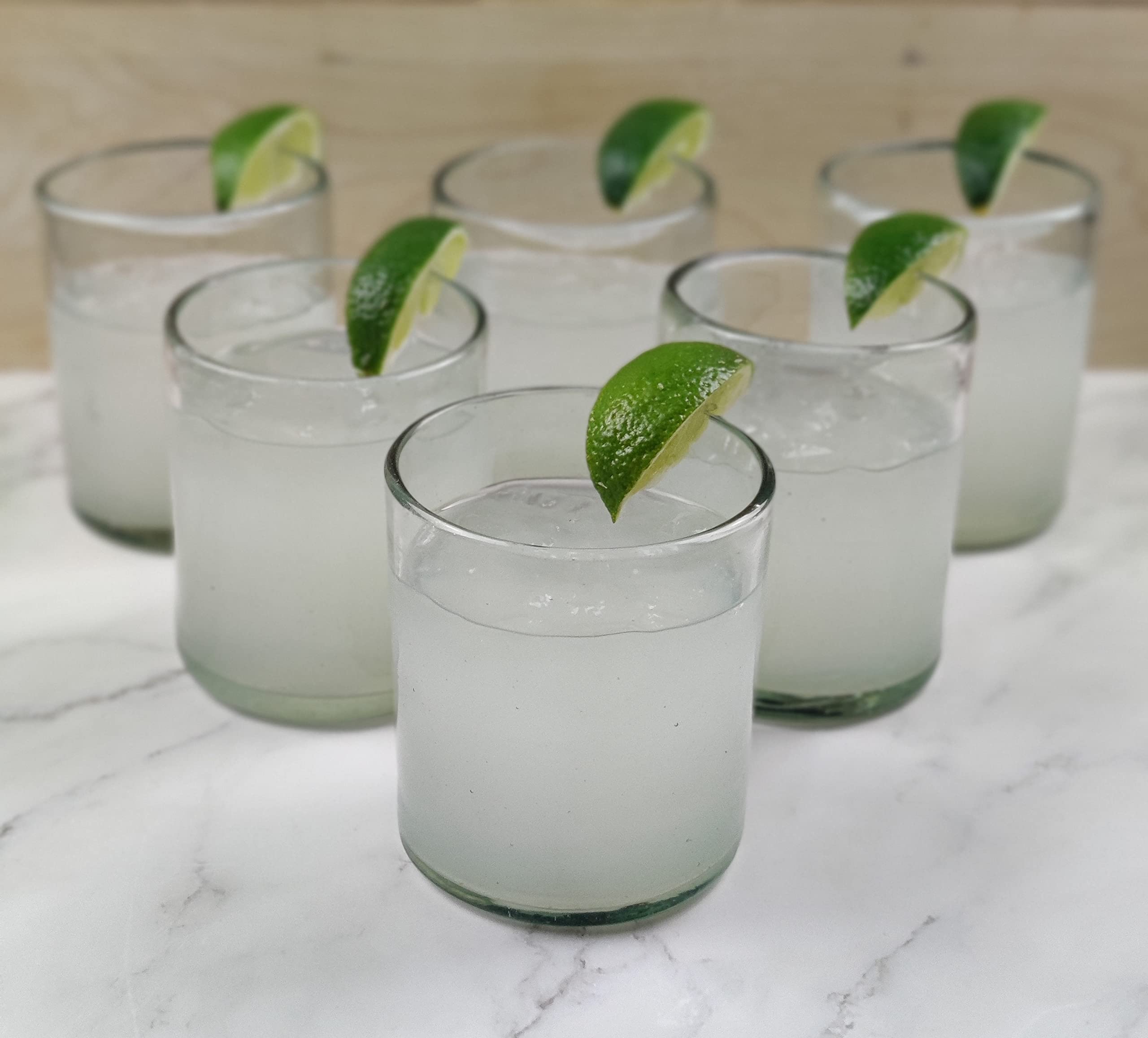 Dos Sueños Hand Blown Mexican Drinking Glasses – Set of 6 Natural Clear Tumbler Glasses (10 oz each)